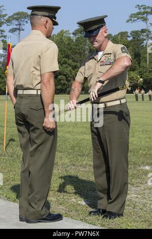 U.S. Marines Sgt. Maj. Roger F. Griffith, left, sergeant major, and Col ...