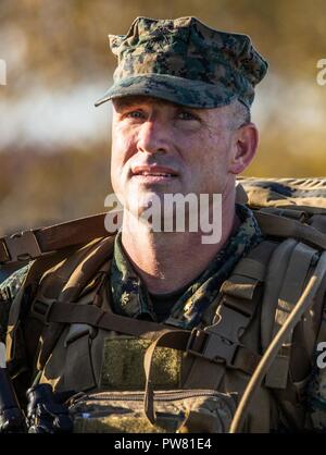 A U.S. Marine participates in a body composition assessment on Aug. 22 ...