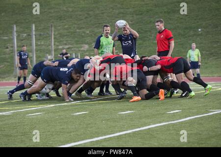U.S. Marines assigned to the All Marine Rugby Team stand together ...
