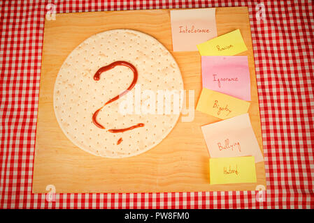 Pizza ingredients on sticky notes, a social hatred concept Stock Photo ...