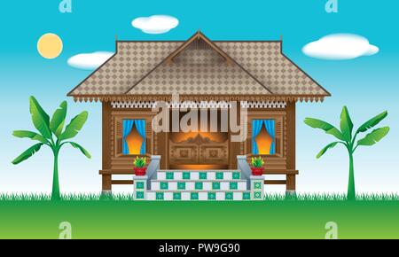A beautiful traditional wooden Malay style village house Stock Vector ...