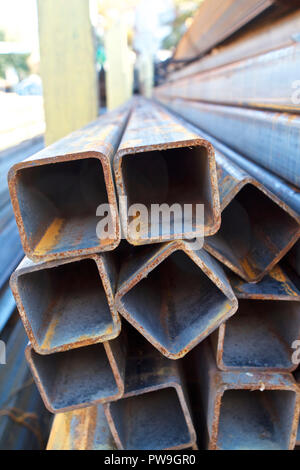 Metal profile pipe of rectangular cross section in packs at the ...