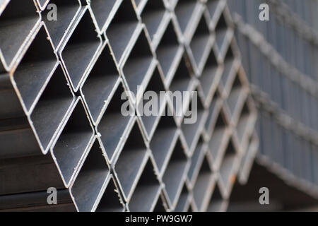 Metal profile pipe of rectangular cross section in packs at the ...