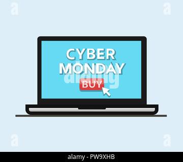 Cyber monday sale. Laptop computer with a cup of coffee. Holiday online ...