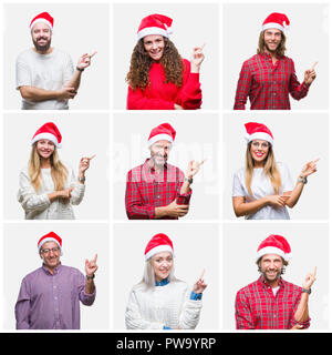 Collage of group of people wearing chrismast hat over isolated ...