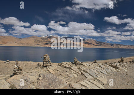 Stone chortens over Tso Moriri Lake, the gem of Ladakh, India Stock ...