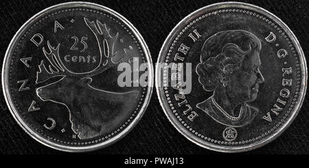 quarter dollar coin, 25¢, (caribou - Rangifer tarandus), CAD, Canada ...