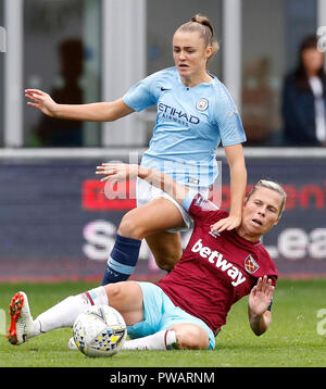 Manchester City's Georgia Stanway, left, scores her sides second goal ...