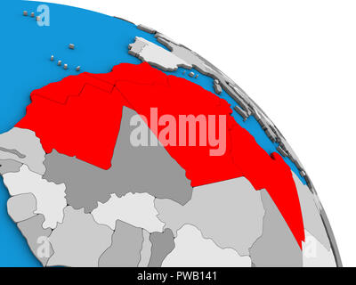 Maghreb region on simple blue political globe. 3D illustration Stock ...