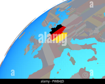 Germany with embedded national flag on blue political globe. 3D ...