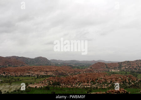 The landscape view or scenery of Hampi, viewed from Anjana mountain ...