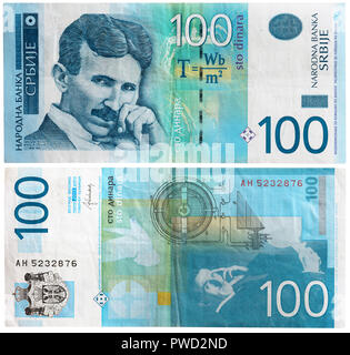 100 dinara banknote, Nikola Tesla, Serbia, 2012 Stock Photo - Alamy