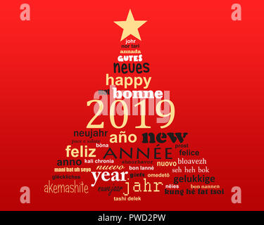 2019 new year multilingual text word cloud greeting card in the shape ...