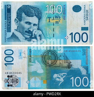 100 dinara banknote, Nikola Tesla, Serbia, 2012 Stock Photo - Alamy