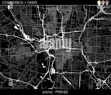 Vector map of Columbus. Street map poster illustration. Columbus map ...