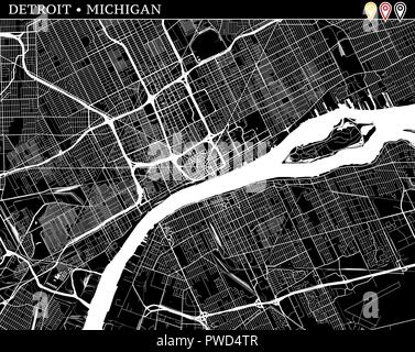 Urban vector city map of Detroit, Michigan, United States of America ...