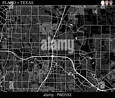 Plano, Texas, United States, high resolution vector map with city ...