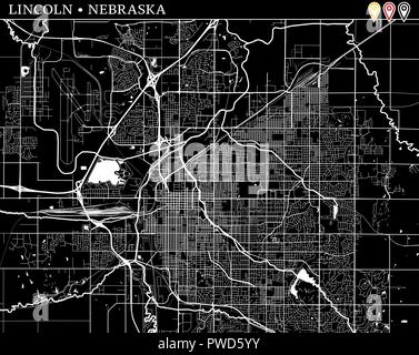 Background Lincoln map, Nebraska, black city poster. Vector map with ...