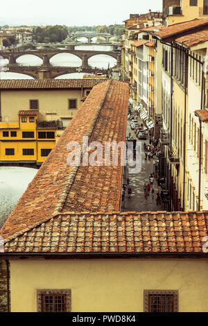 Ponte Vecchio from a window inside the Uffizi Gallery, Florence, Italy ...