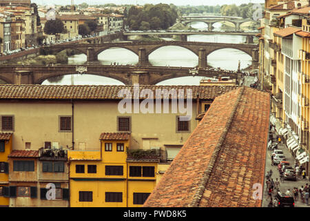 Ponte Vecchio from a window inside the Uffizi Gallery, Florence, Italy ...
