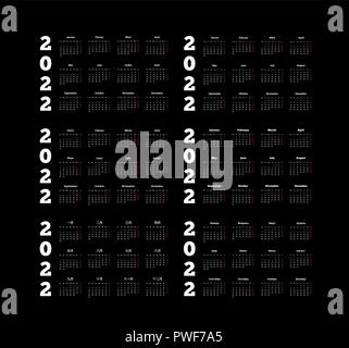 Set of 2022 year simple calendars on different languages like english ...