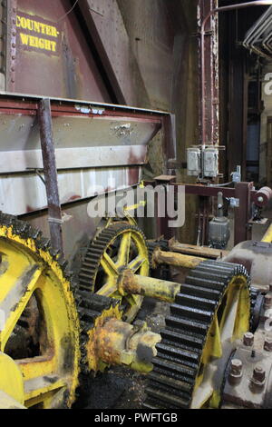 The inside mechanical gears of a trunnion bascule bridge at the ...