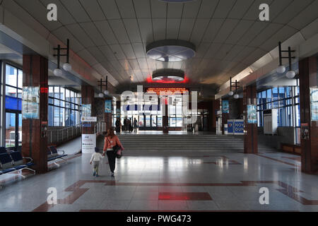 Interior of Afrosiyob high speed train at Samarkand Train Station ...