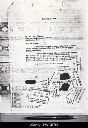 Bud Uanna AEC AFSWP Appreciation Letter J. Edgar Hoover p.2 Stock Photo ...