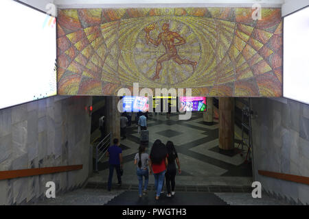 Mosaic mural from the Soviet era decorates Uzbekiston Station at the ...