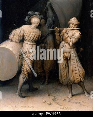 This artwork, 'Three Soldiers' by Pieter Brueghel the Elder, depicts ...