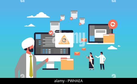 indian people working data transfer concept synchronization computer ...