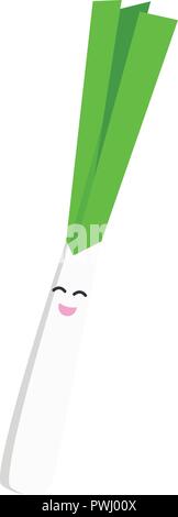 Cute green leek character with sad emotions, depressed face, down eyes ...