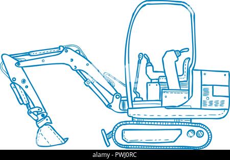 Drawing sketch style illustration of a mechanical digger excavator ...