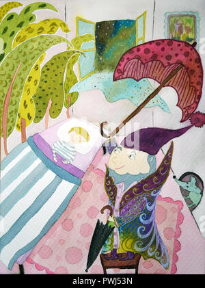 Cute fairy house watercolor illustration. Hand painted illustration can ...