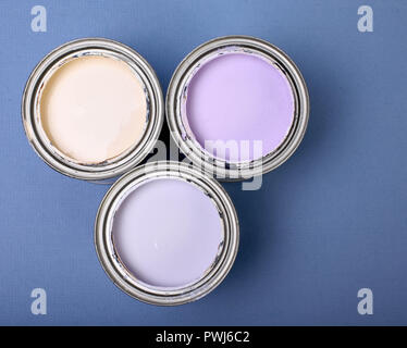 Purple and blue paint samples on white background, top view Stock Photo ...