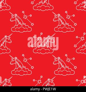 Seamless pattern with magic unicorn and constellations, clouds. Design ...