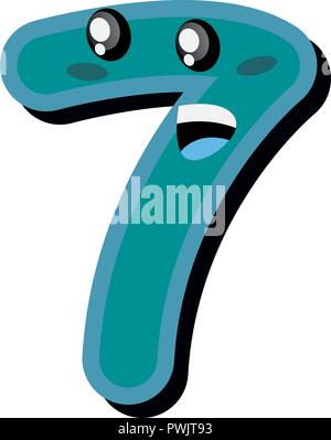 kawaii number seven cartoon on white background vector illustration ...