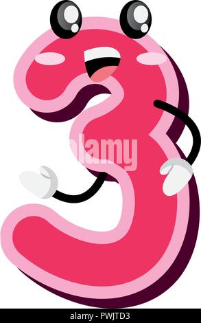 kawaii number three cartoon on white background vector illustration ...