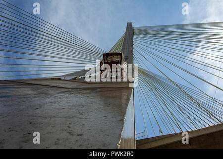 Carriage rising on a cable-stayed bridge in Sao Paulo, Brazil. Decor ...