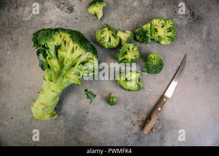 Overhead photo of broccoli florets cut from a larger crown Stock Photo ...