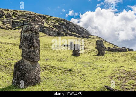 Buried moai statues at Rano Raraku the Moai quarry. Rapa Nui, Easter ...