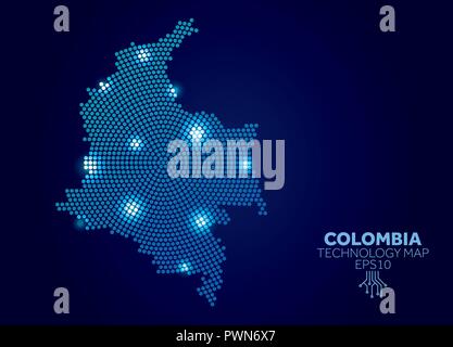 Network map of Colombia. Country digital connections map. Technology ...