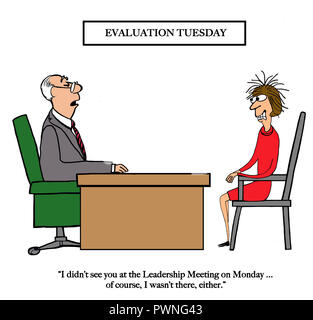 Business cartoon of boss giving employee feedback, 'you're doing Stock ...