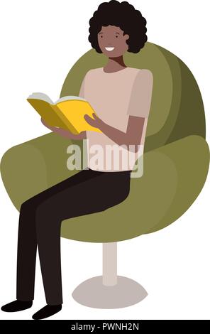 Man afro with book in livingroom avatar character Stock Vector Image ...