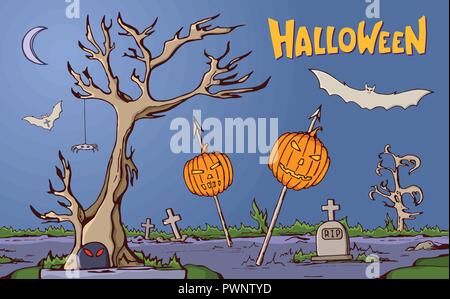 Pumpkins impaled on spears, bats,tree, tombs, crosses silhouettes ...