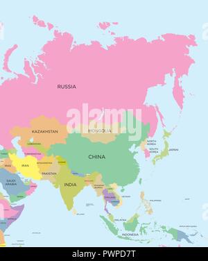 East Asia political map with capitals and national borders. Eastern ...