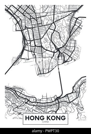 Vector detailed map Hong Kong detailed plan of the city, rivers and ...