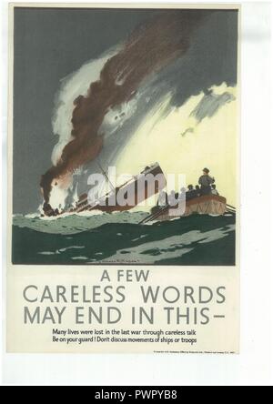 A vintage WW2 poster warning the public of the dangers of careless talk ...