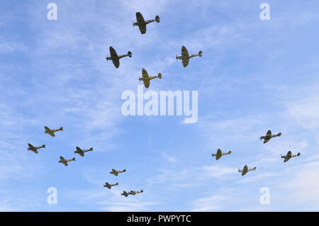 Flight, squadron, group of Spitfires. Second World War Supermarine ...