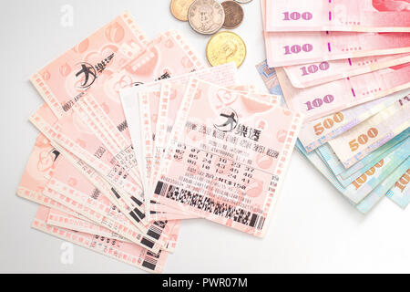 Taipei, Taiwan - 7 Oct 2018: Closeup of Taiwanese currency & Taiwan ...